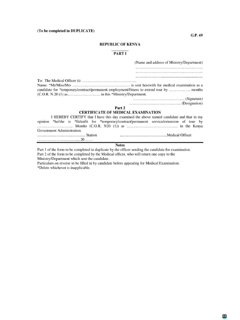 GP 69 Medical Form | PDF