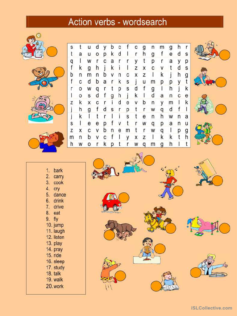 Action Verbs - Wordsearch | PDF