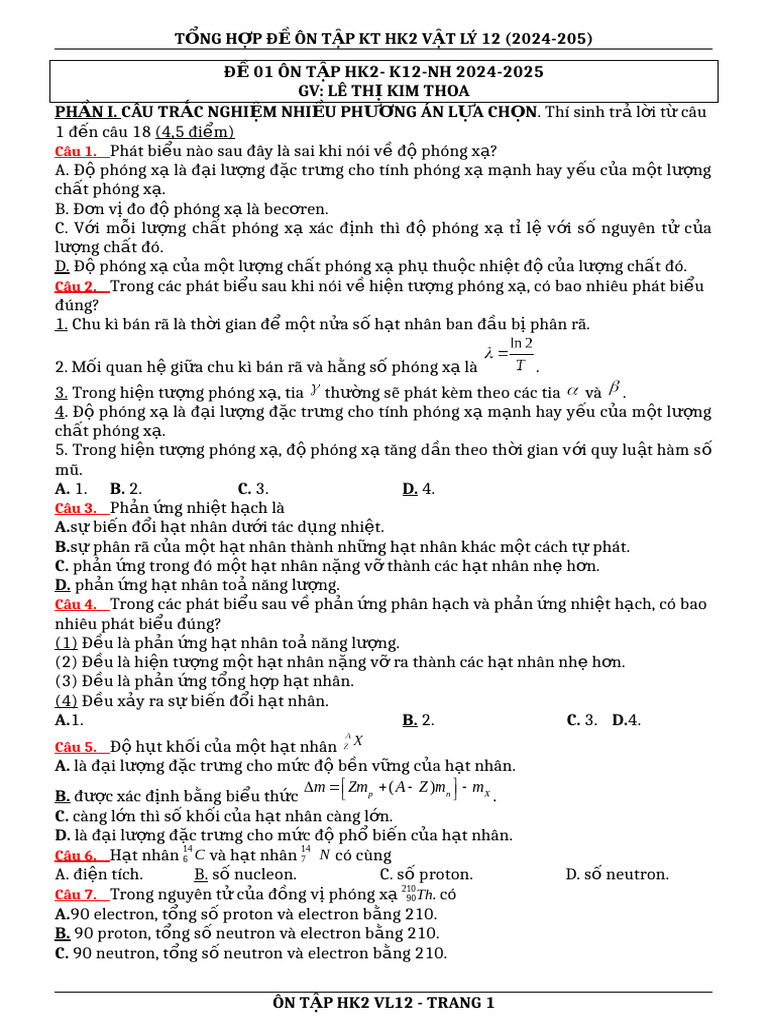 12 GV Tong Hop On Tap KT HK2 24 25 Chi Thanh 250402 | PDF