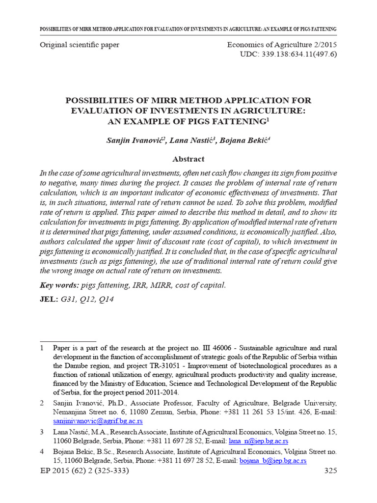 Possibilities of MIRR Method Application | PDF | Internal Rate Of ...