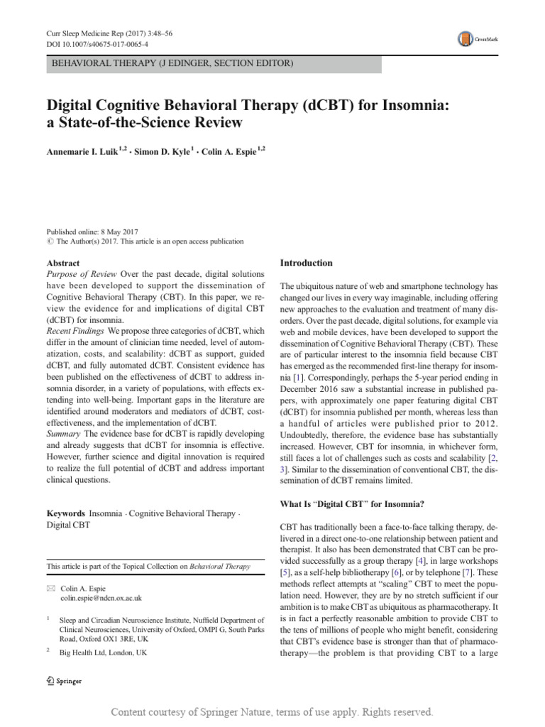 Digital Cognitive Behavioral Therapy DCBT For Inso | PDF | Cognitive ...