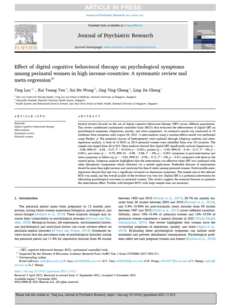 Lauetal 2021 Journalof Psychiatric Research | PDF | Cognitive ...