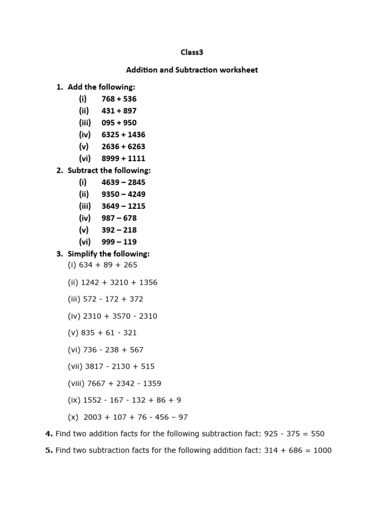 Addition and Subtraction | PDF