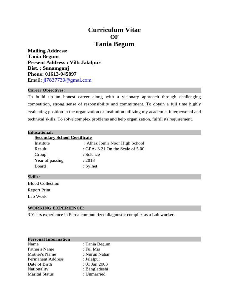 Curriculum Vitae Update | PDF