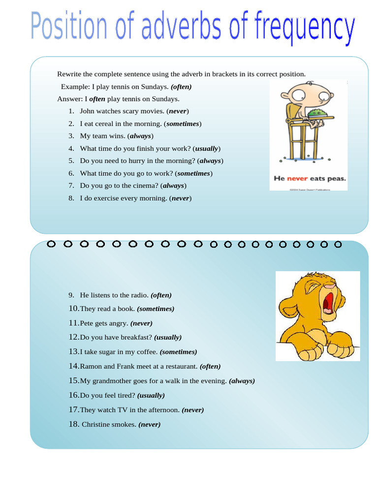 Position of Adverbs of Frequency Fun Activities Games Grammar Drills ...