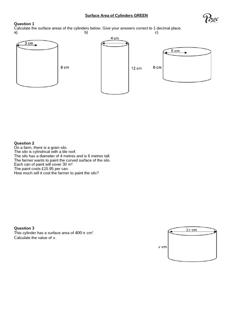 Surface Area of Cylinders RAG | PDF | Area