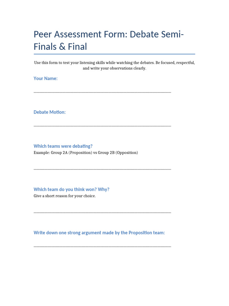 Peer Assessment for Debate Evaluation | PDF