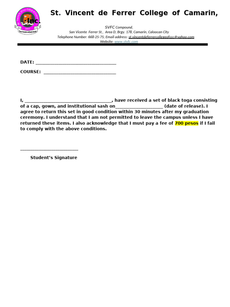 Toga Distribution Form | PDF