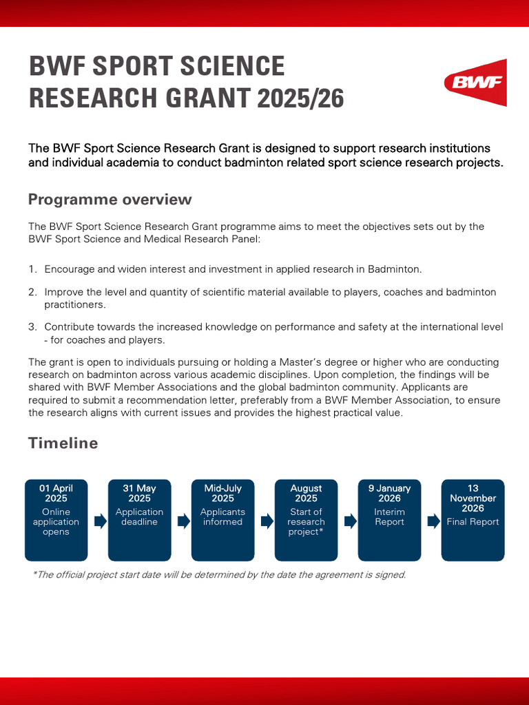 BWF Research Grant - Application Guidelines 2025 | PDF | Expense | Sports