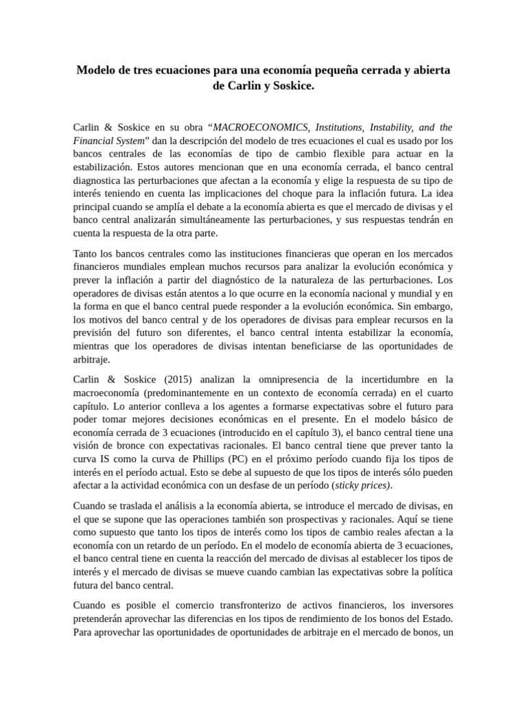 Modelo de Tres Ecuaciones para Una Economía Pequeña Cerrada y Abierta ...
