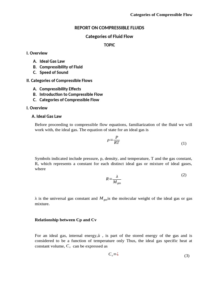 Compressible Fluid Categories of Compressible Flow Group 5 | PDF | Fluid Dynamics | Gases