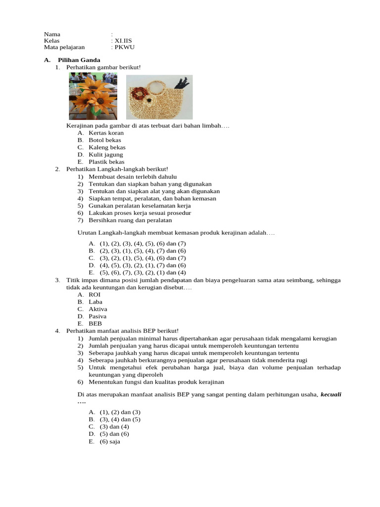 Soal Pat Pkwu Kls Xi Iis 2025 Fix | PDF