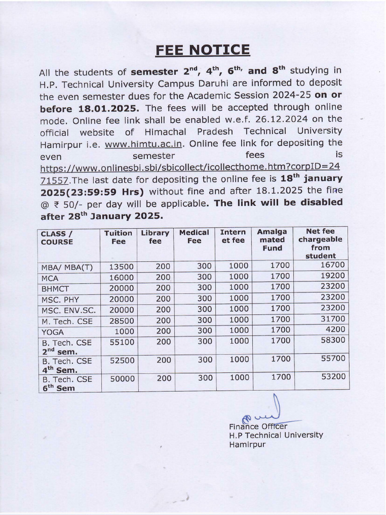 Fee Notice - 26.12.2024 Onwards | PDF