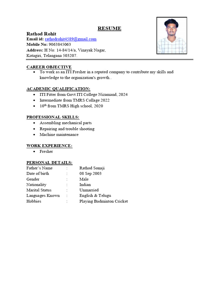 ITI Fitter Resume | PDF