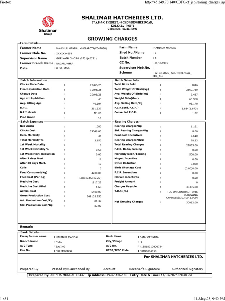 Shalimar Hatcheries Ltd. Contact Info | PDF