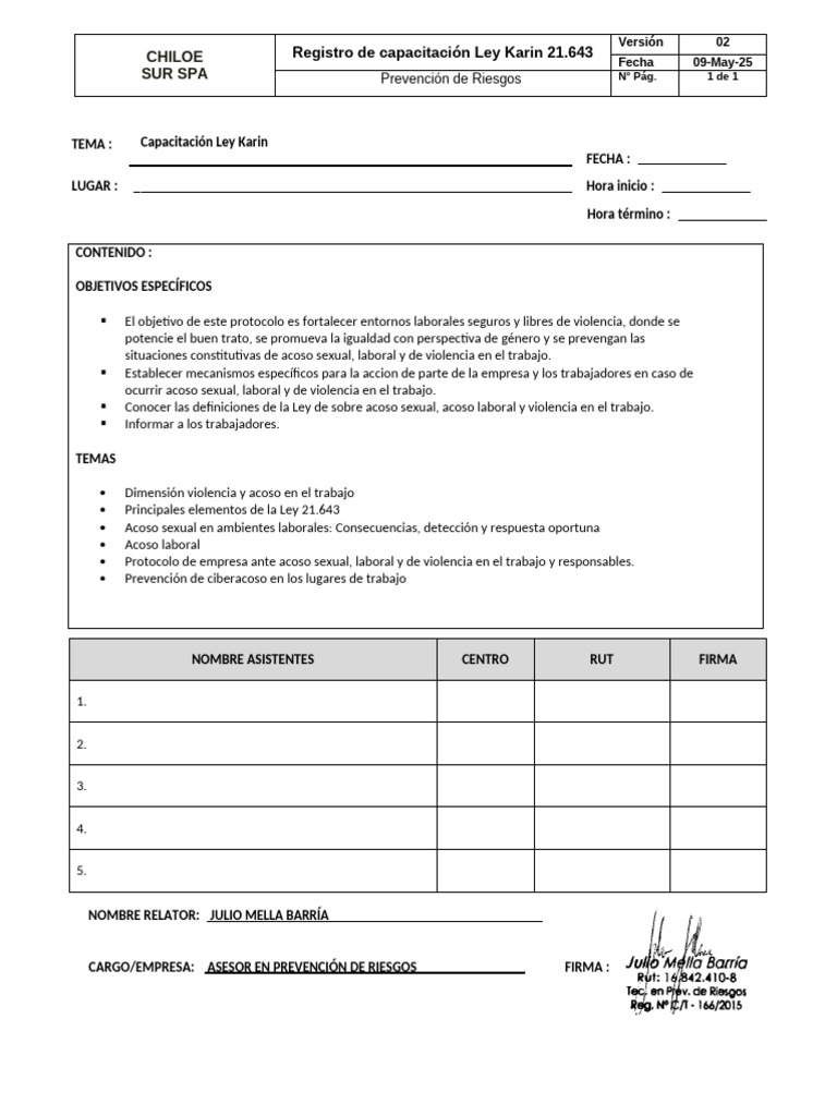 Reg. Cap. Ley Karin (Julio M.) | PDF