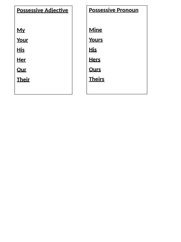 Grammar Possessive Adjective and Possessive Pronoun | PDF