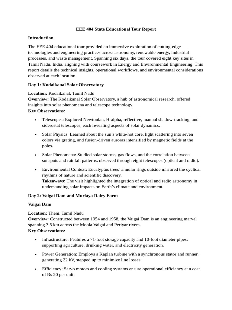 EEE 404 State Educational Tour Report | PDF | Biogas | Sun