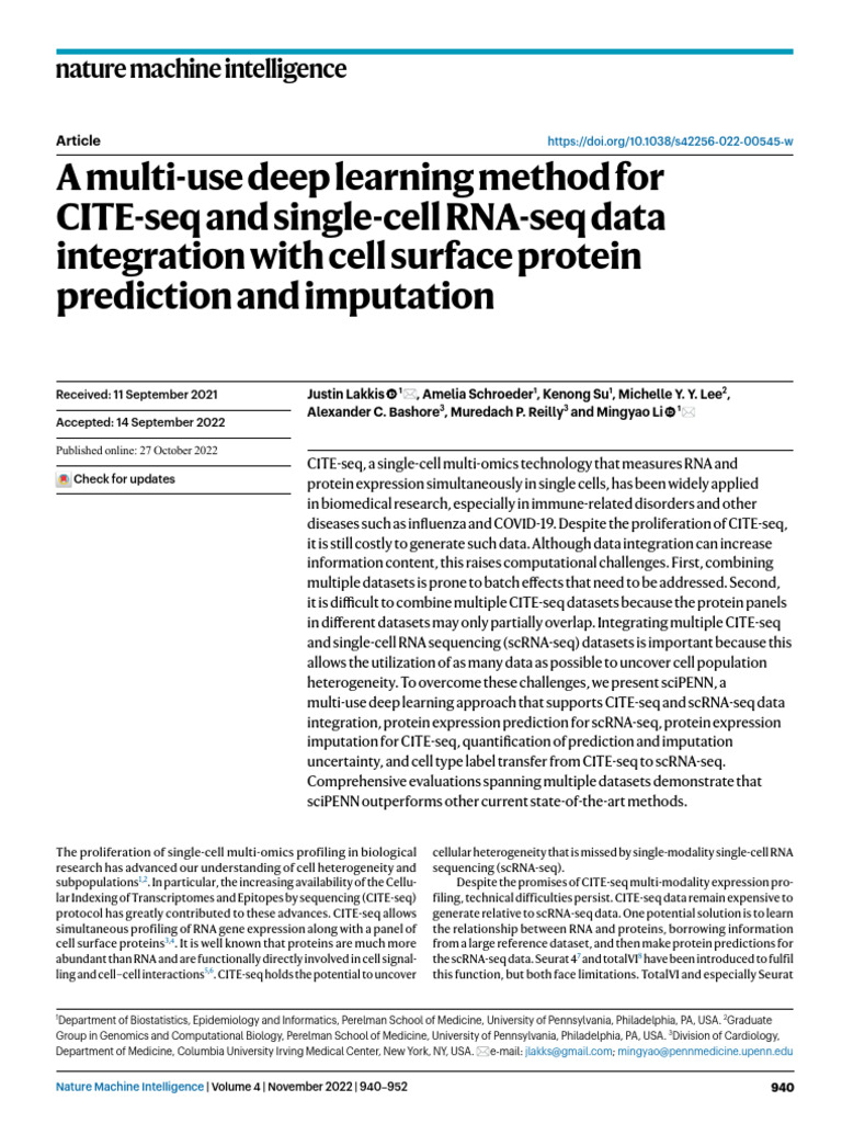 A Multi-Use Deep Learning Method For CITE-seq and Single-Cell RNA-seq Data Integration With Cell ...