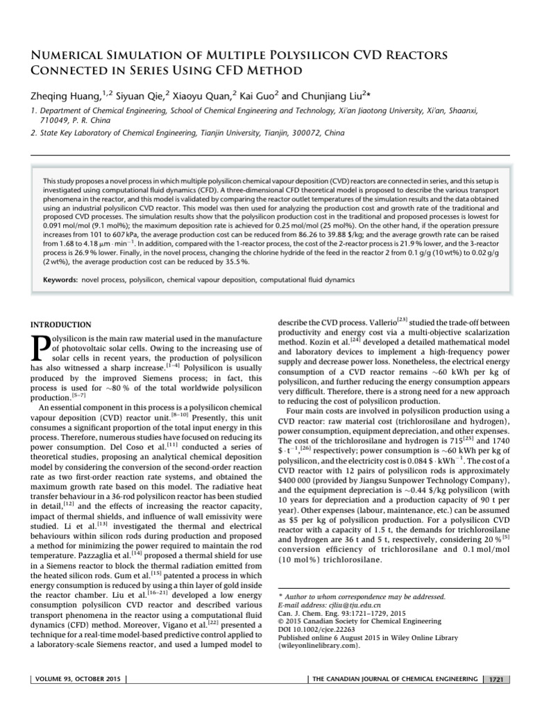 Numerical Simulation of Multiple Polysilicon CVD Reactors Connected in ...