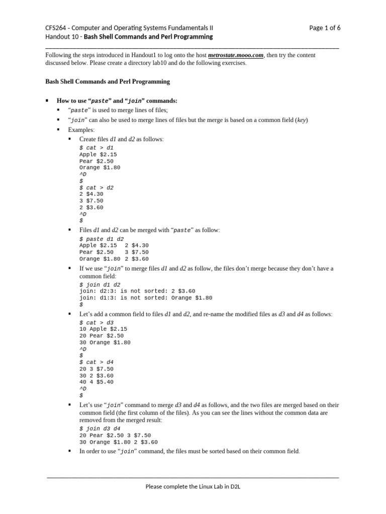 Handout10 Bash Shell Commands And Perl Programming Pdf Computer 8327