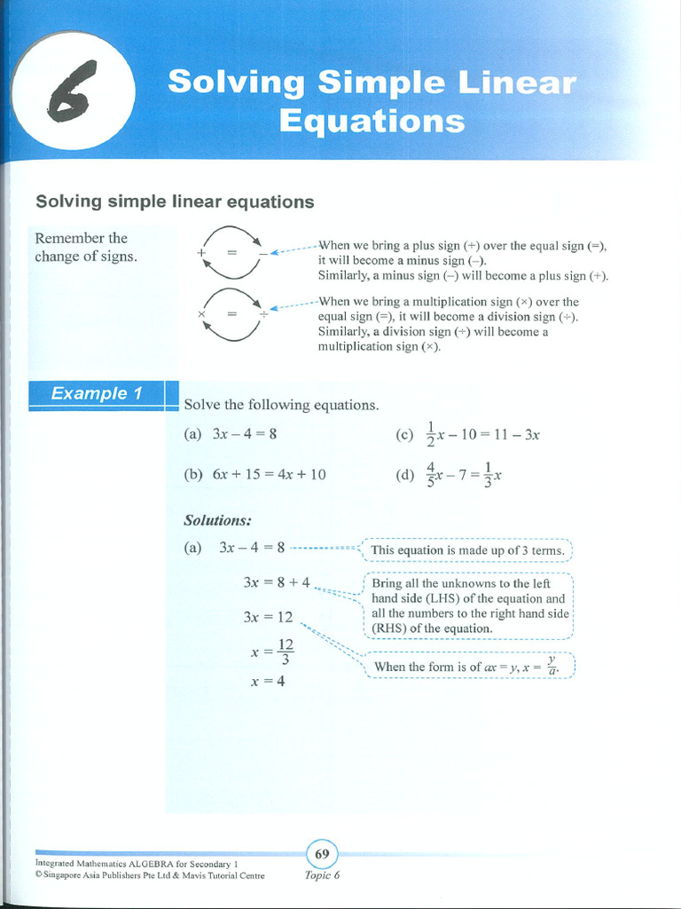 Chapter 6-Solving Simple Linear Equations | PDF