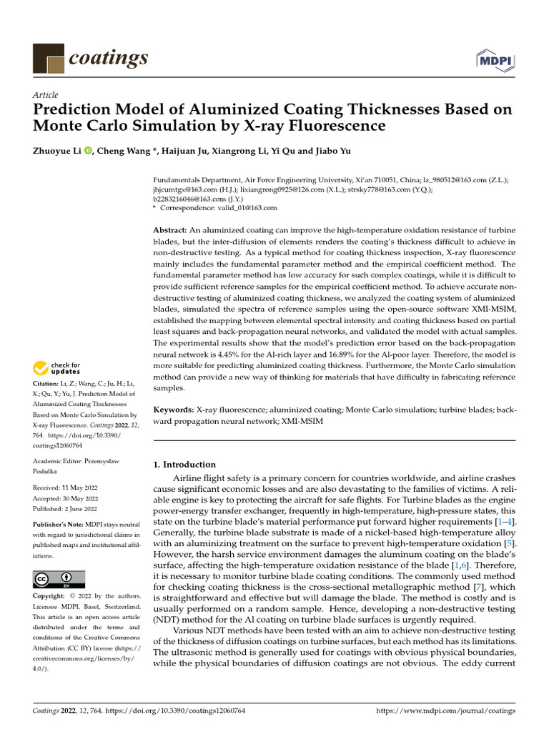 Prediction Model of Aluminized Coating Thicknesses Based On Monte Carlo ...