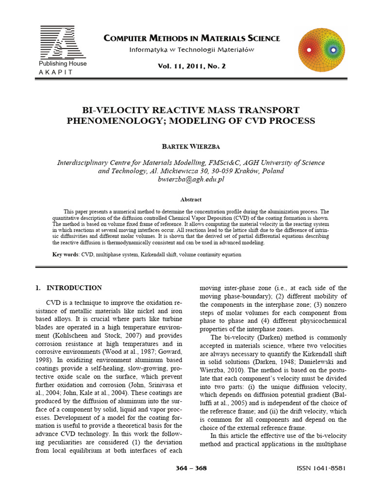 Bi-Velocity Reactive Mass Transport Phenomenology Modeling of CVD Process | PDF | Diffusion ...