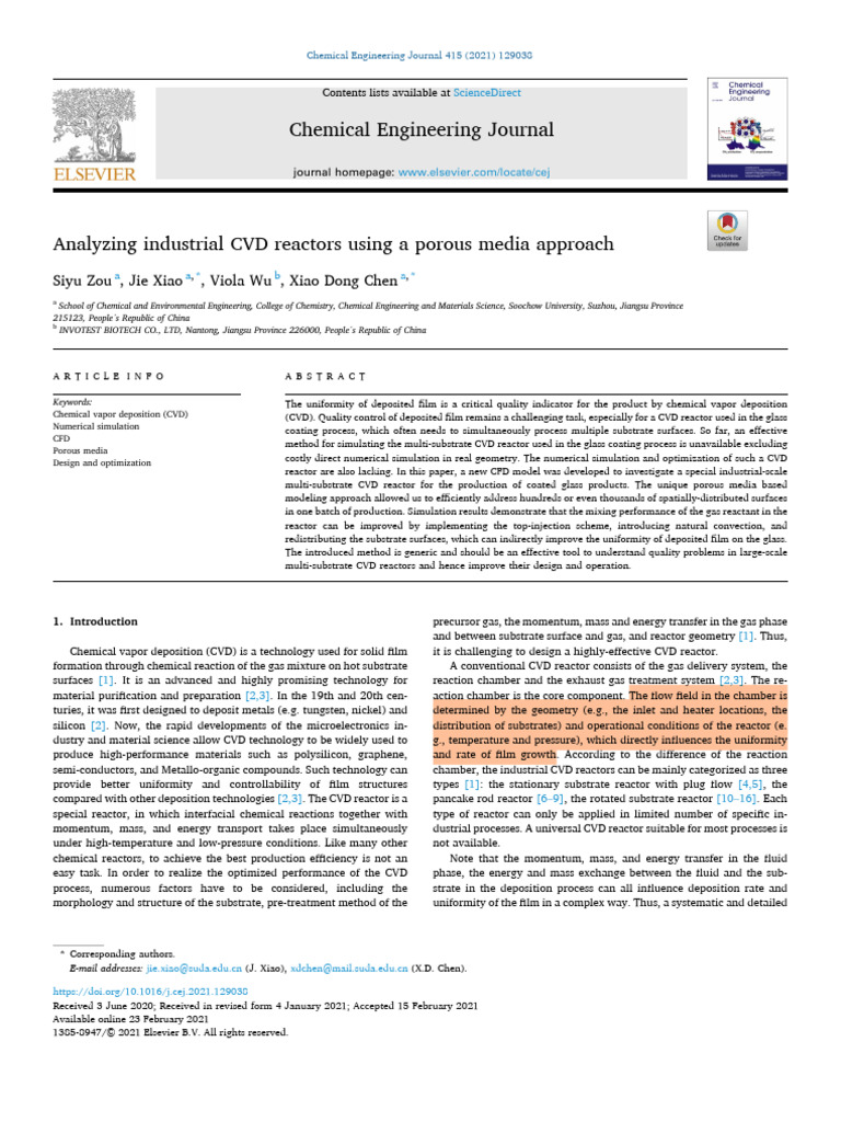 Analyzing Industrial CVD Reactors Using A Porous Media Approach | PDF ...
