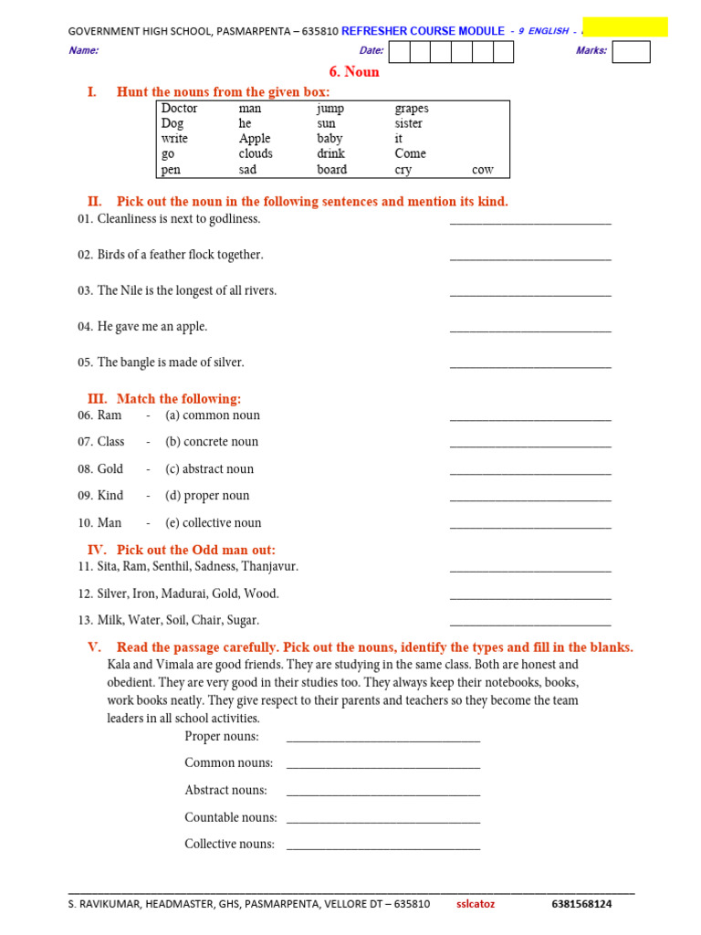 English RCM Test - 06 Noun | PDF | Linguistic Morphology | Syntax