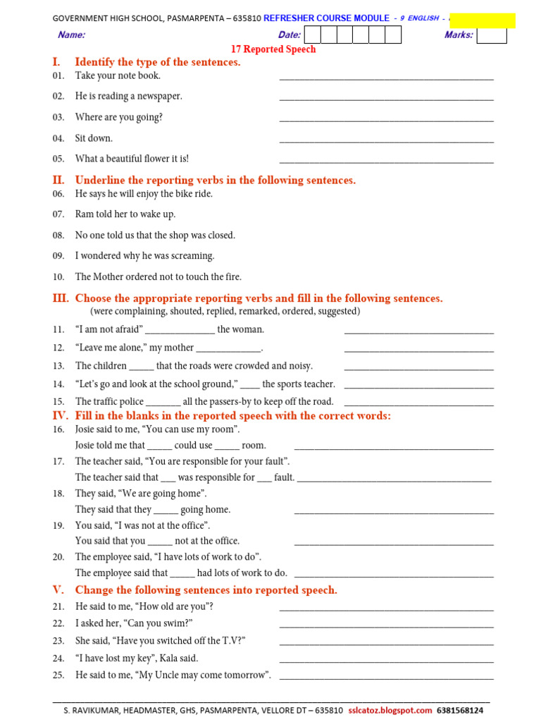 English RCM Test - 17 Reported Speech | PDF | Grammar | Linguistics