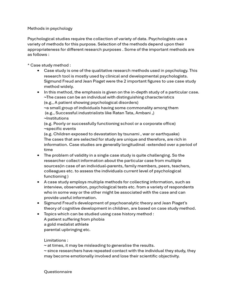 Unit-1 Case Study, Questionnaire Minor | PDF | Psychology | Questionnaire