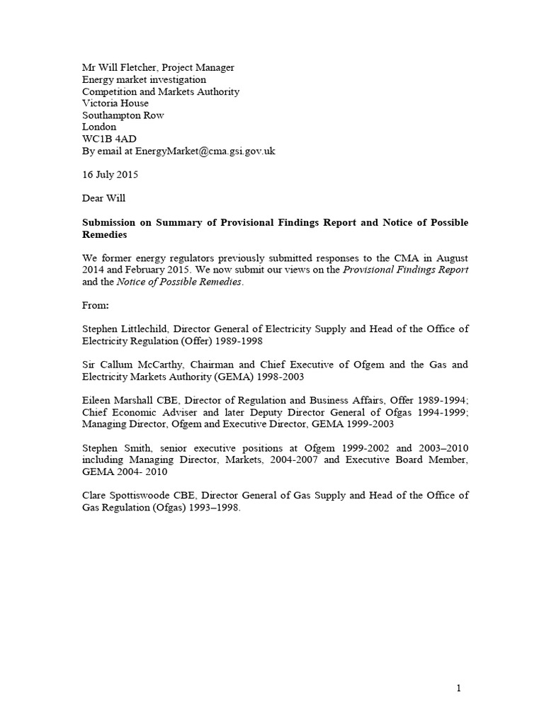 Submission On Summary of Provisional Findings Report and Notice of ...