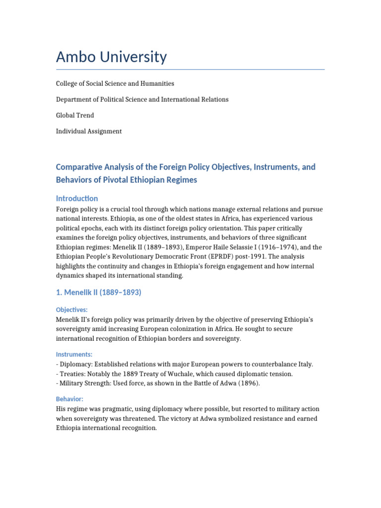 Global Trend Assignment Six Pages | PDF | Ethiopia | International Relations
