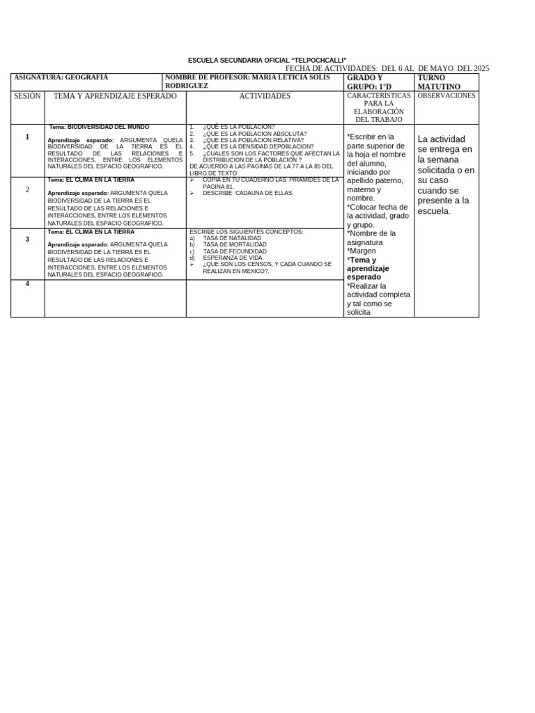 Banco de Acividades Geografia 1d Del 6 Al 9 de Mayo Del 2025 | PDF