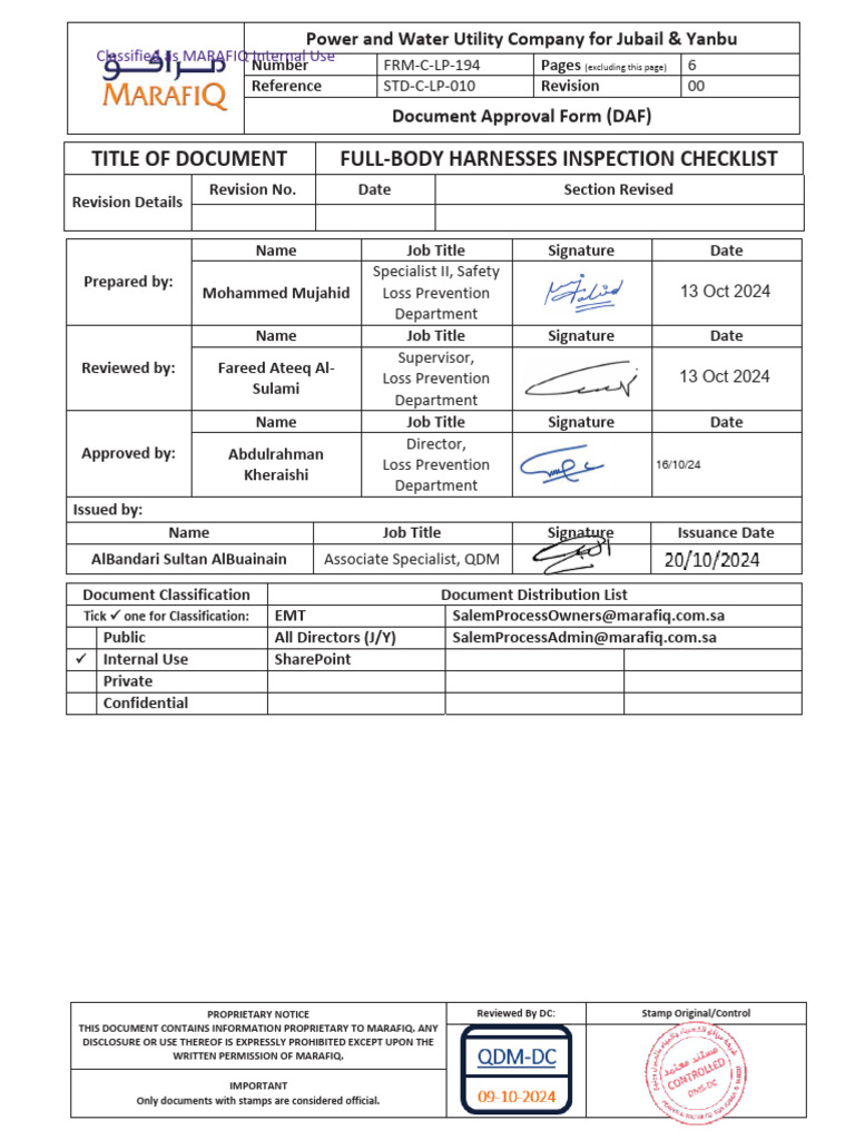 FRM-C-LP-194 Full-Body Harnesses Inspection Checklist (Rev 0) | PDF