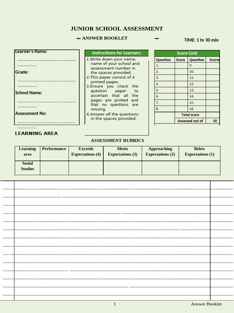 g7 Social Studies Answer Booklet 1 | PDF | Learning | Education Theory