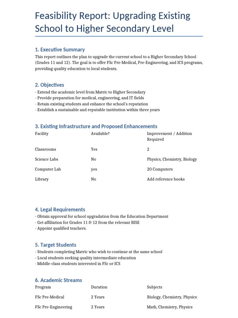 Feasibility Report Higher Secondary School en | PDF | Schools | Teachers