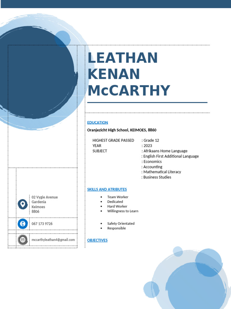 Leathan McCarthy's Education & Skills Profile | PDF