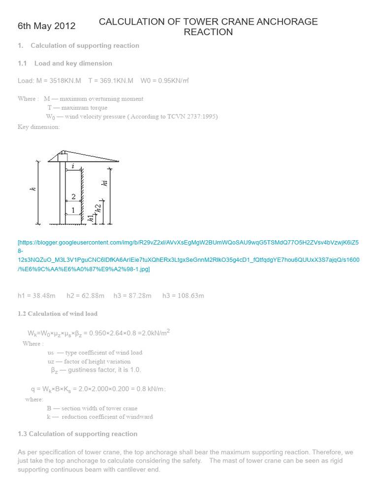 Calculation of Tower Crane Anchorage Reaction _ Xcmg Tower Crane | PDF | Mechanical Engineering ...