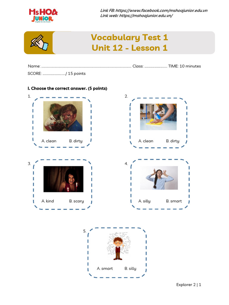 Vocab Test 1 - Unit 12 - Lesson 1 | PDF
