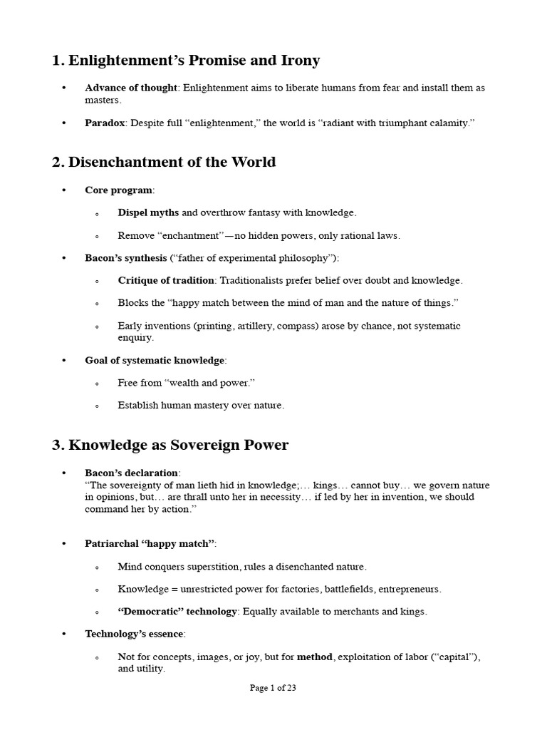 Enlightenment Sdorno Notes Thinkers PDF | PDF | Positivism | Age Of ...