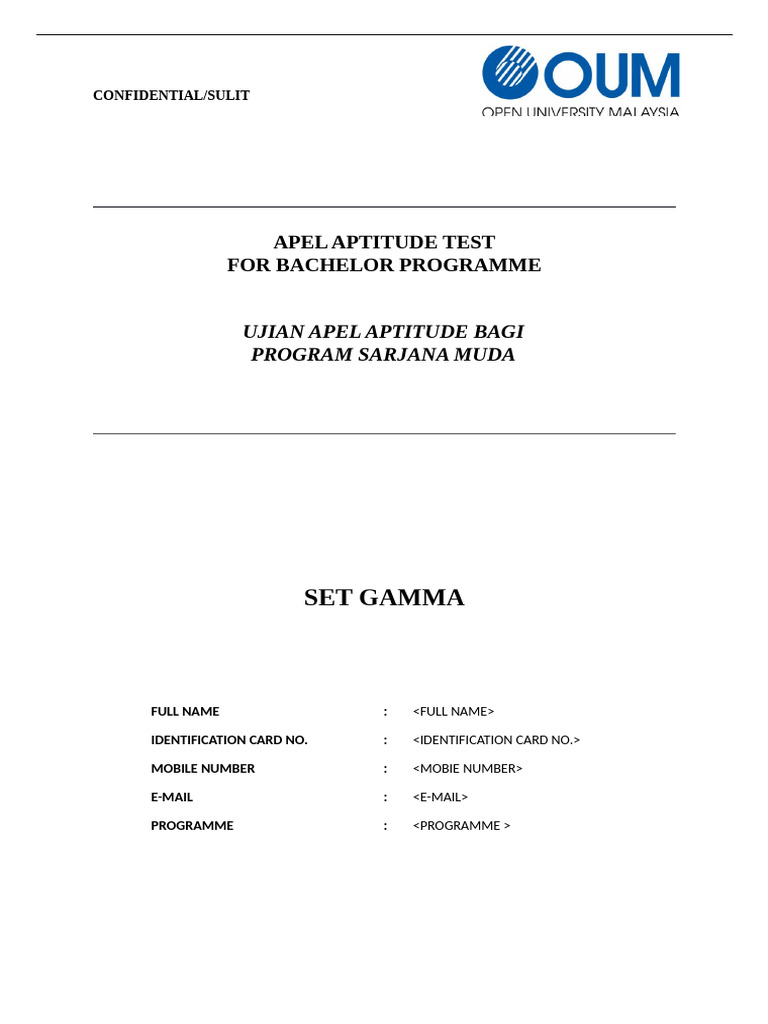 APEL Aptitude Test for Bachelor Program | PDF