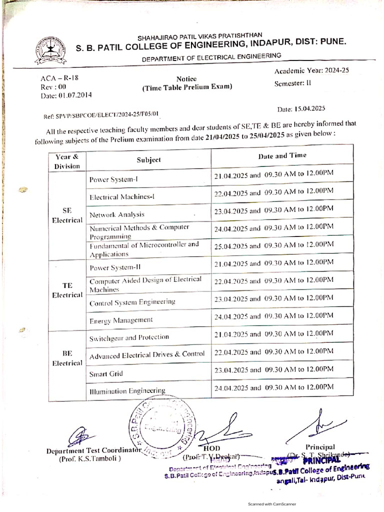 Prelium Exam Time Table | PDF