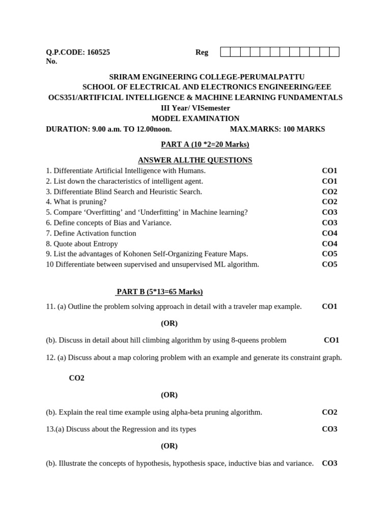 Aiml fundamentalSETb | PDF | Machine Learning | Theoretical Computer Science