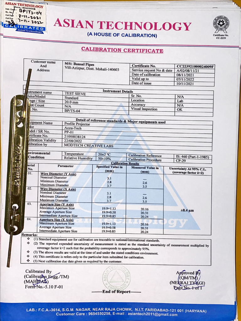 Bansal Pipes Calibration | PDF