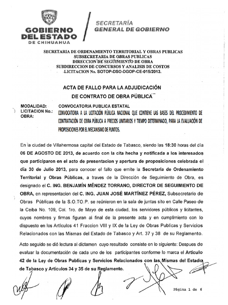 6.-Acta de Fallo y Adjudicacipon de Obra | PDF