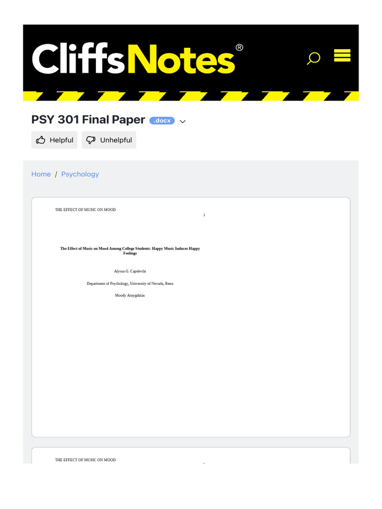 PSY 301 Final Paper (Docx) - CliffsNotes | PDF | Major Depressive ...