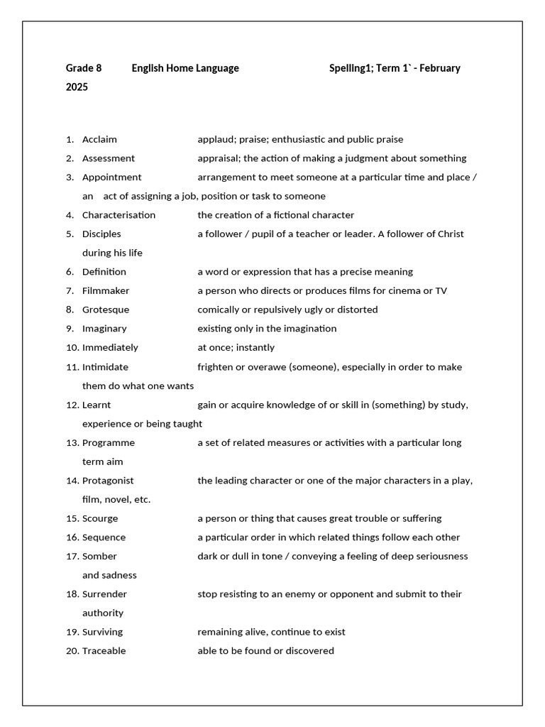 Grade 8 Vocabulary Words with Meanings | PDF