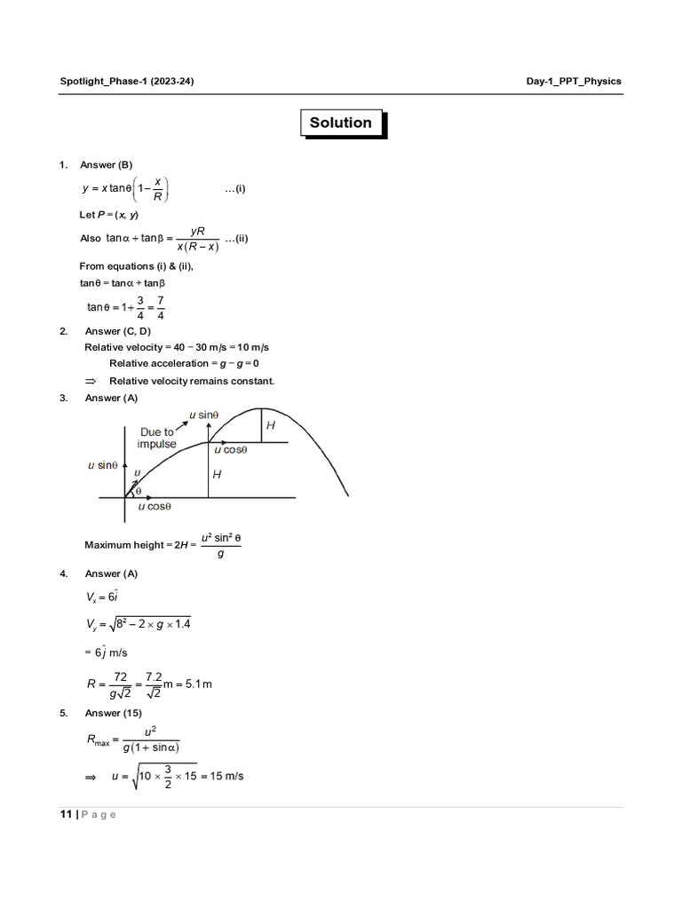 Spotlight - Phase-1 (2023-24) - Day-1 - PPT - Physics - Solutions Only ...